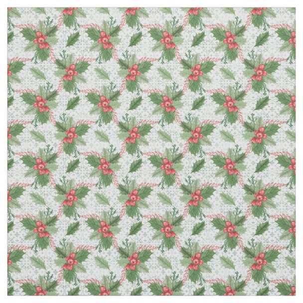Holly and red berries graphic Christmas pattern Fabric | Zazzle.com