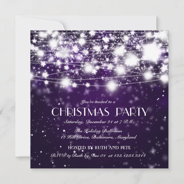 Beautiful Christmas Shining Stars Party Purple Invitation | Zazzle