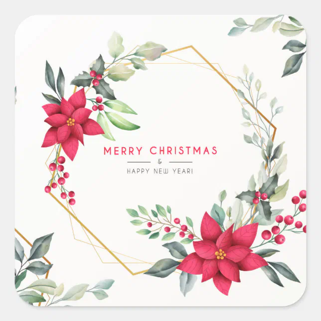 Beautiful Christmas Watercolor Flower Sticker | Zazzle