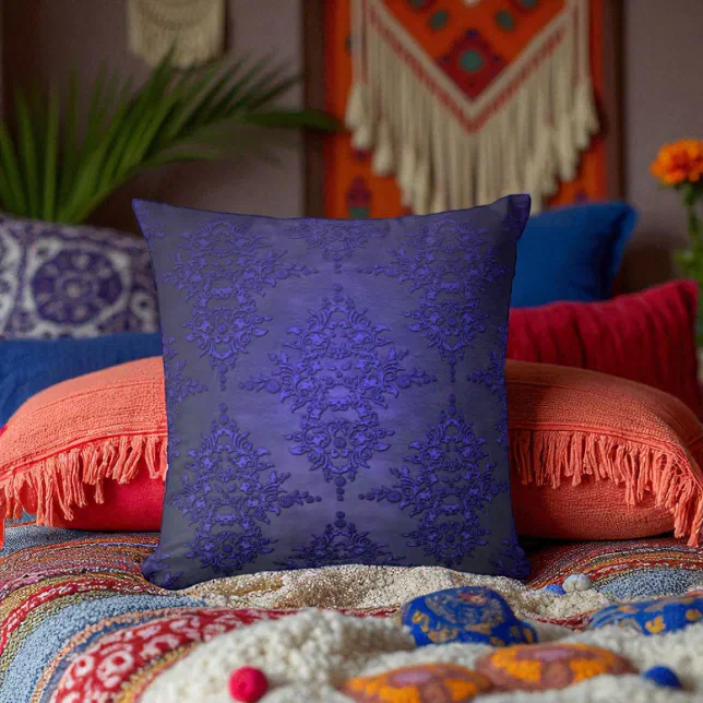 Beautiful Cobalt Blue Damask Throw Pillow | Zazzle
