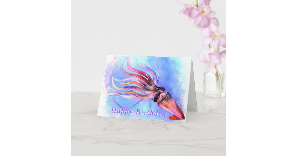 Beautiful Color Squid Birthday Card | Zazzle