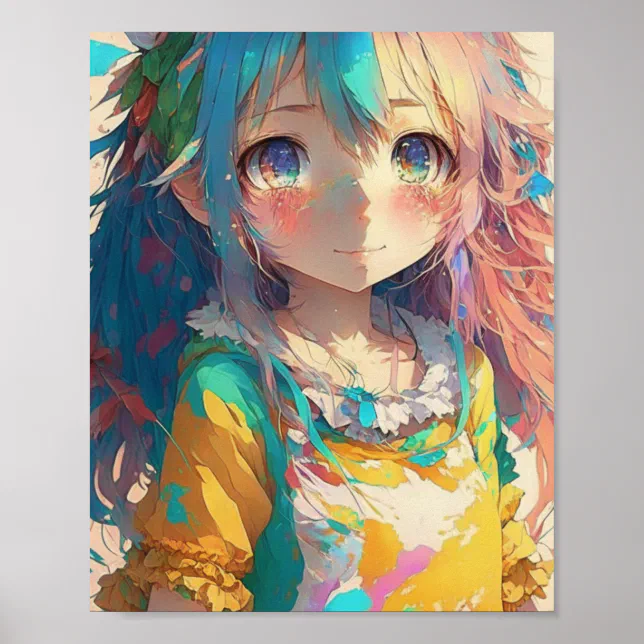 Beautiful Colorful Anime Girl Poster | Zazzle