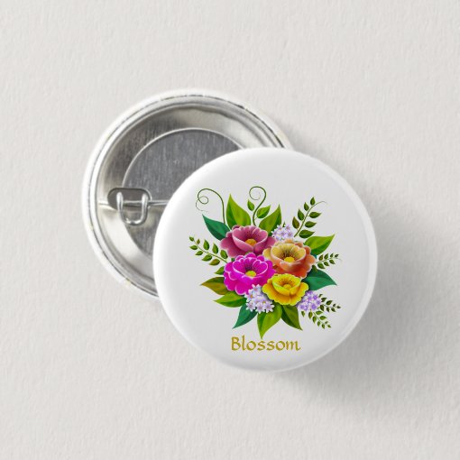 Beautiful Colorful Flower Bouquet Button | Zazzle