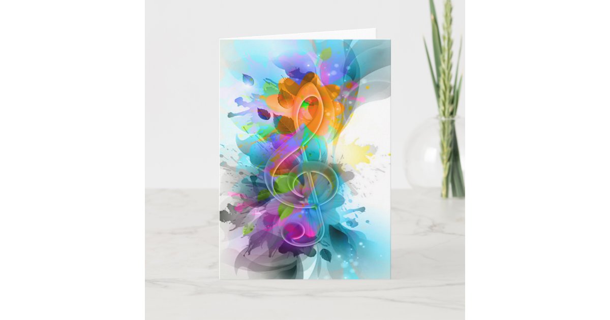 Beautiful Colorful Watercolor Splatter Music note Card | Zazzle