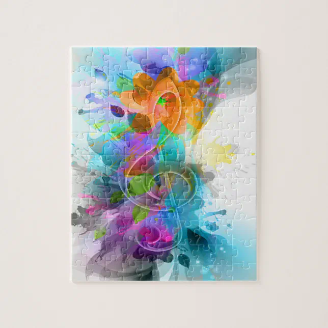 Beautiful Colorful Watercolor Splatter Music note Jigsaw Puzzle | Zazzle