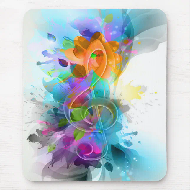 Beautiful Colorful Watercolor Splatter Music note Mouse Pad | Zazzle