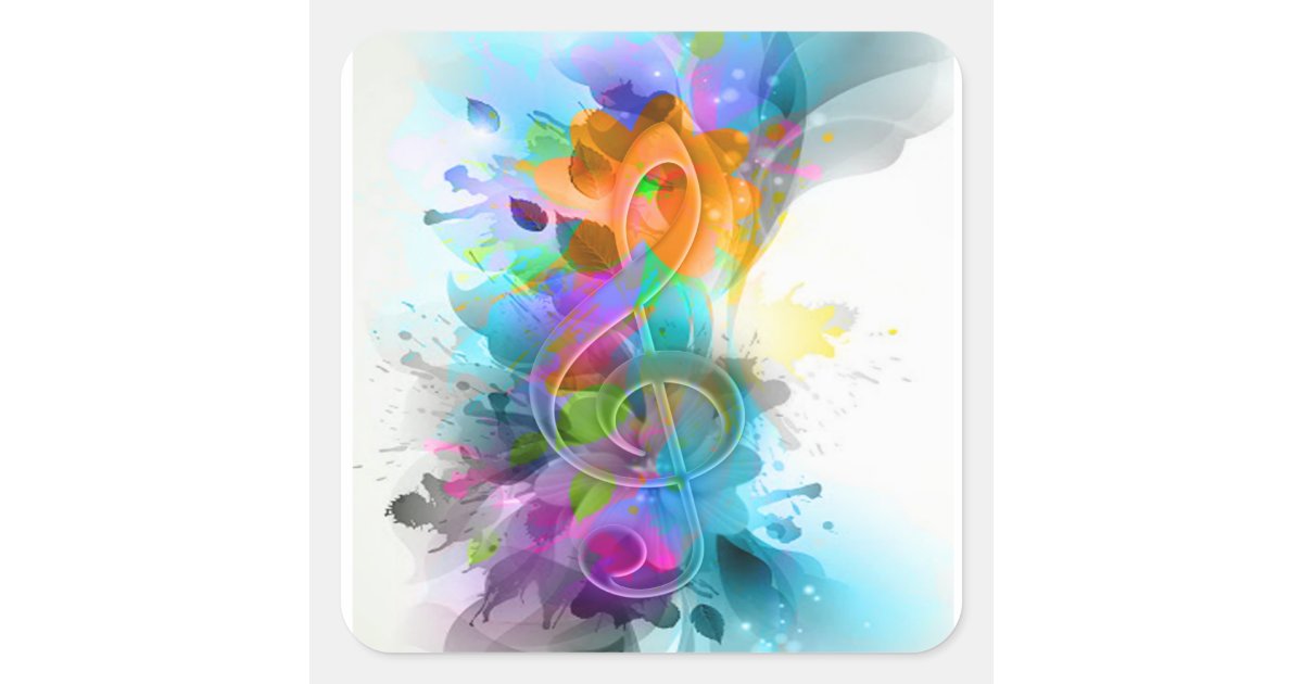 Beautiful Colorful Watercolor Splatter Music note Square Sticker | Zazzle