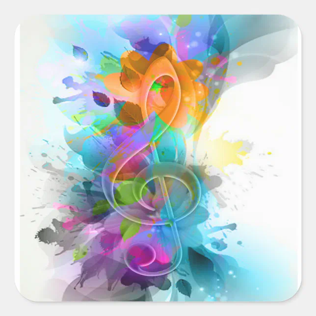 Beautiful Colorful Watercolor Splatter Music note Square Sticker | Zazzle