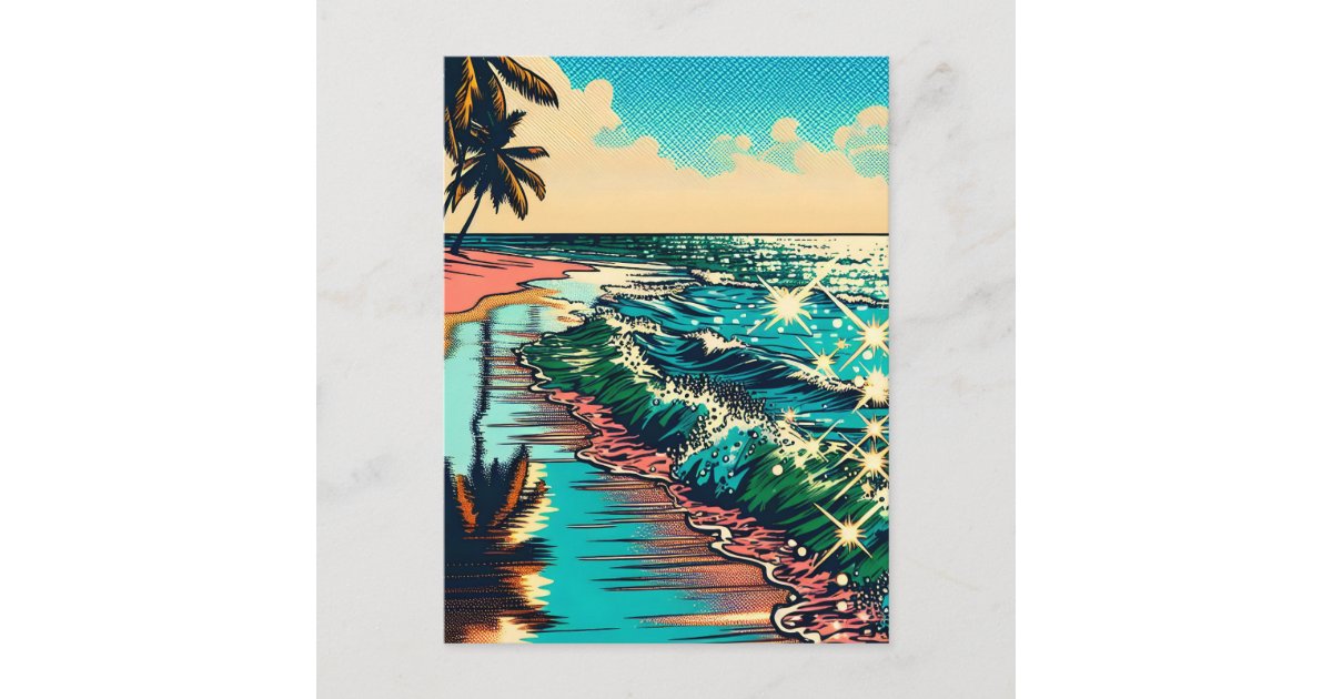 Beautiful Comic Pop Art Style Beach Scene Postcard | Zazzle