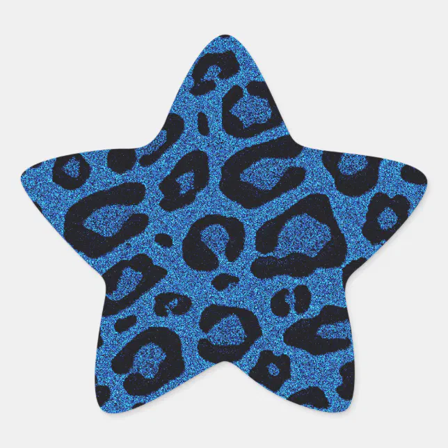 Beautiful cool blue leopard skin glitter effects star sticker | Zazzle