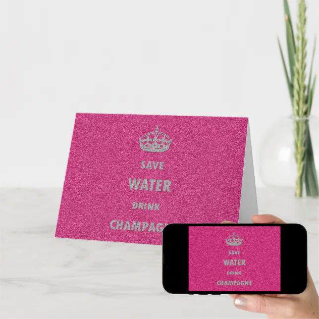 Beautiful cool girly save water drink champagne cr card | Zazzle