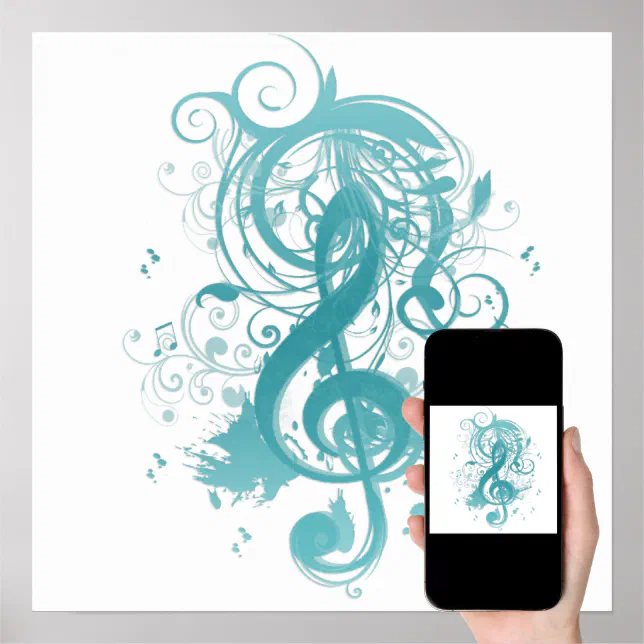 Beautiful cool music notes with splatter swirls poster | Zazzle