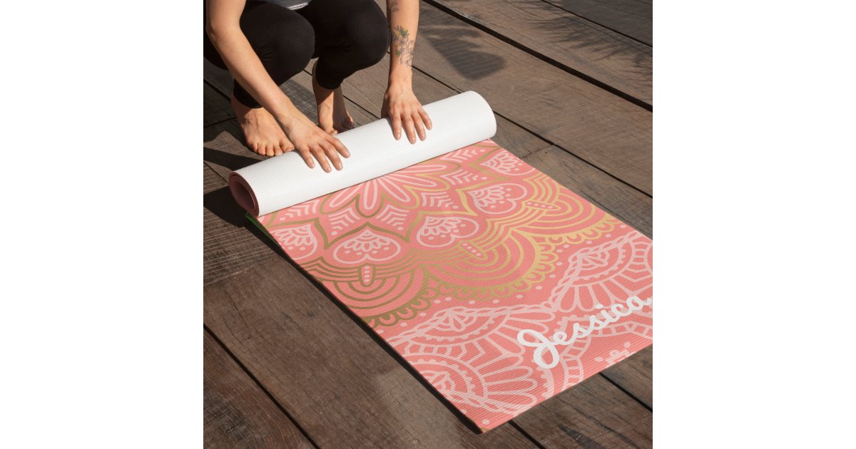 Beautiful Coral Pink Mandala Pattern Yoga Mat | Zazzle