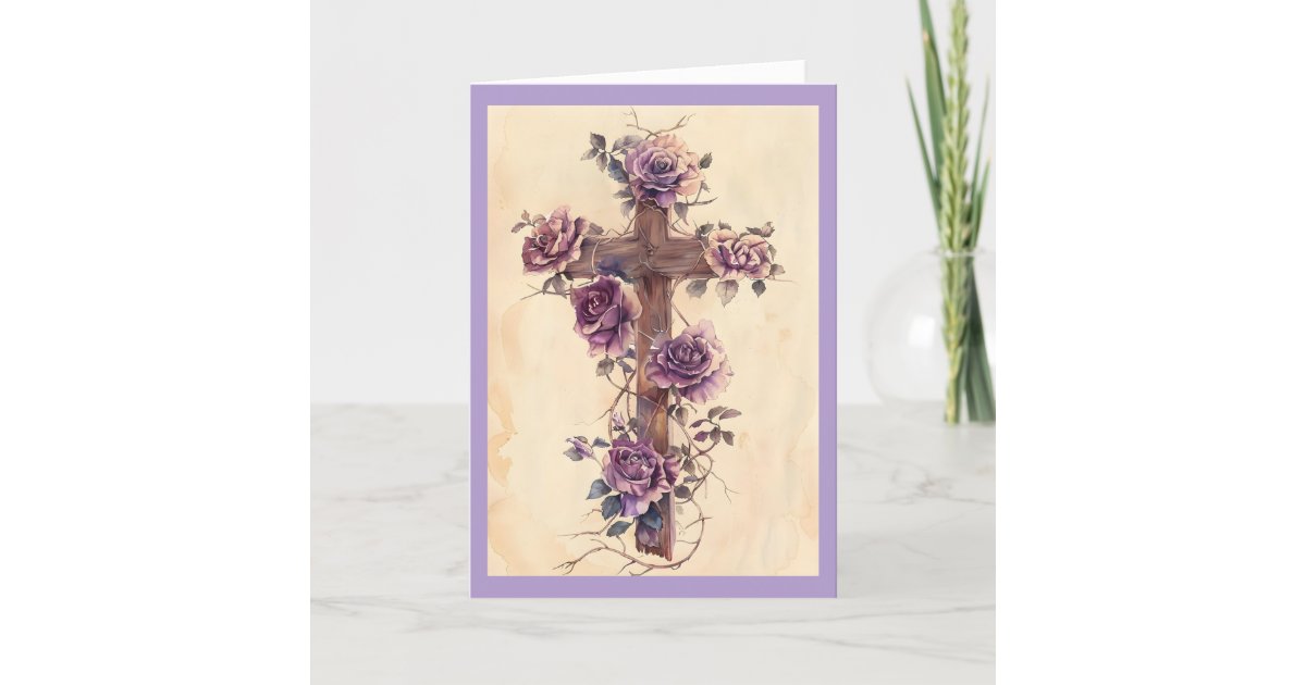 Beautiful Cross With Roses Holiday Card | Zazzle