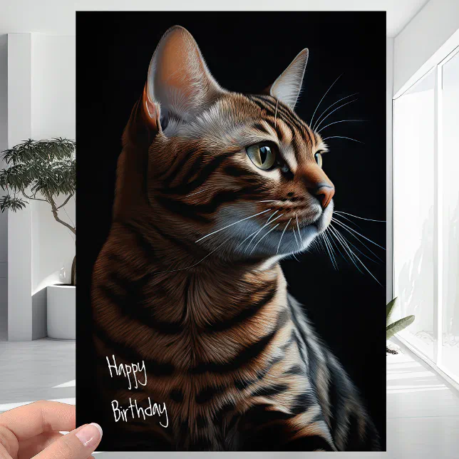 Beautiful Cute Bengal Kitty Cat Happy Birthday Card | Zazzle