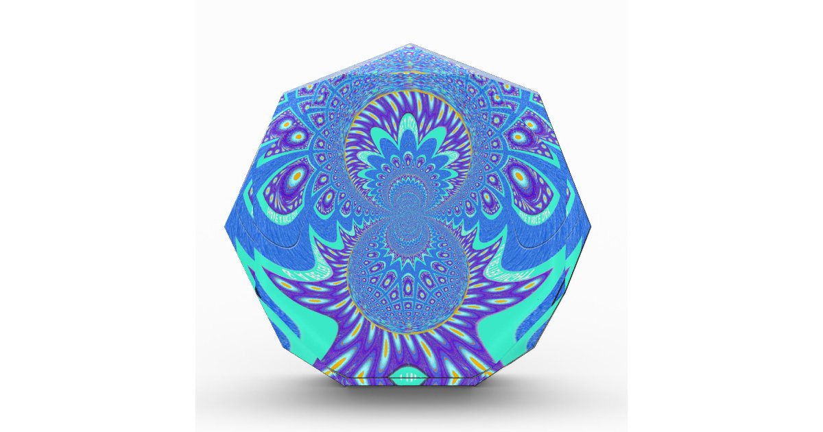 Beautiful cyan blue kaleidoscope vector art design award | Zazzle