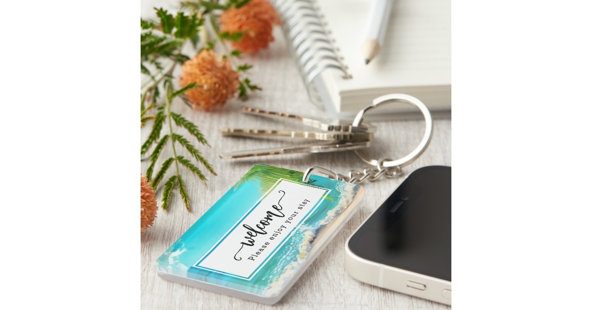 Beautiful Day Beach Vacation Rental Keychain | Zazzle