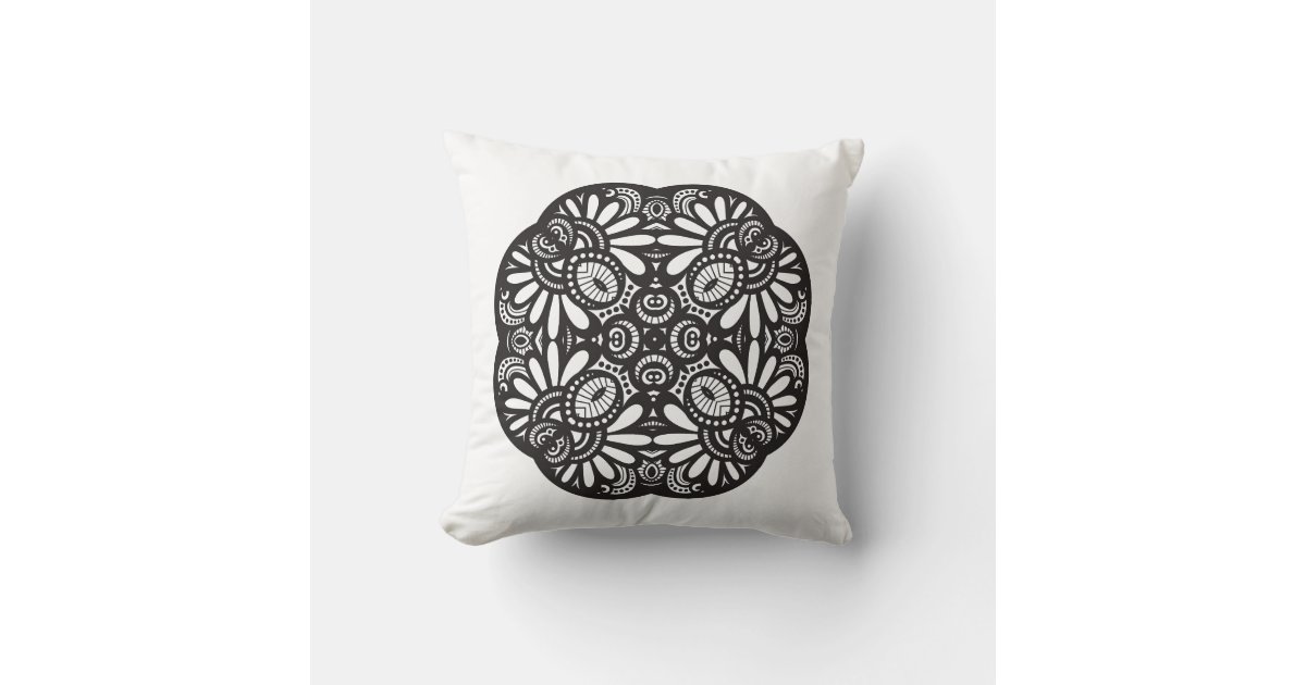 Beautiful Deco Black Square Doodle Throw Pillow | Zazzle