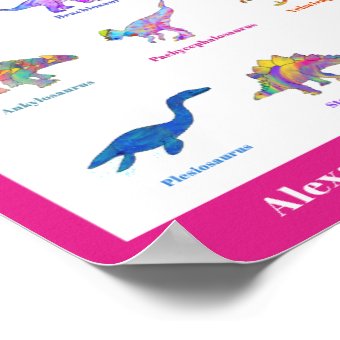 Beautiful Dinosaur watercolor with names pink Post Poster | Zazzle