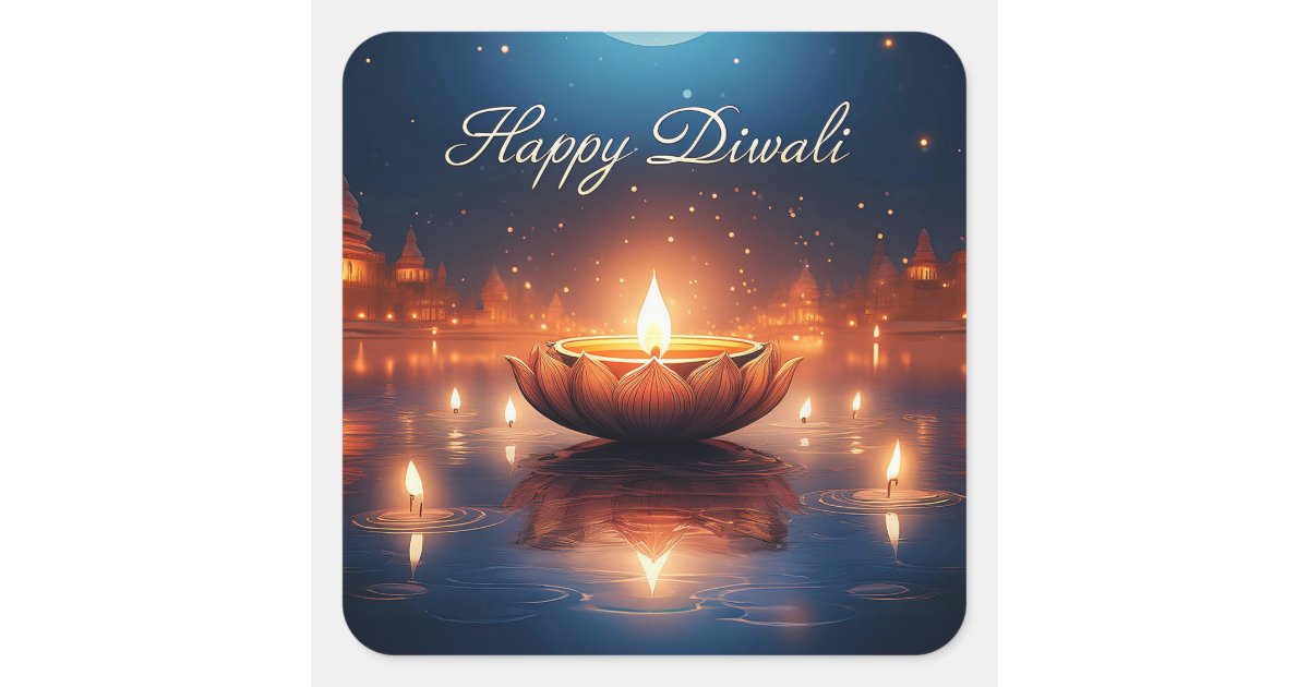 Beautiful Diya Festival of Light Happy Diwali Square Sticker | Zazzle
