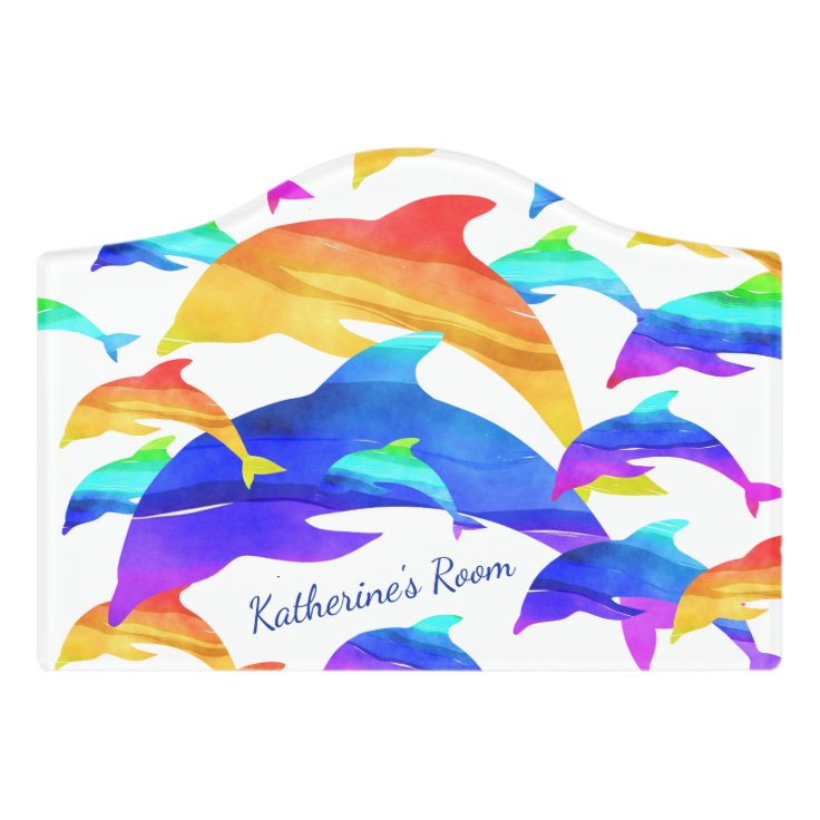 Beautiful Dolphins in Rainbow with First Name Door Sign | Zazzle