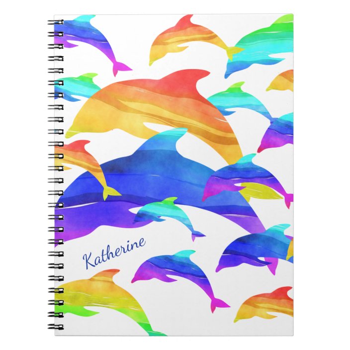 Beautiful Dolphins in Rainbow with First Name Notebook | Zazzle.com