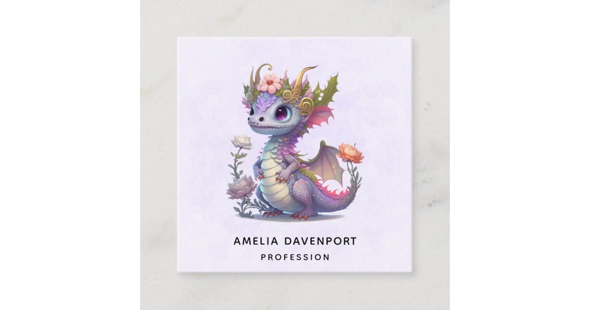 Beautiful Dragon with Elegant Crown Square Business Card | Zazzle