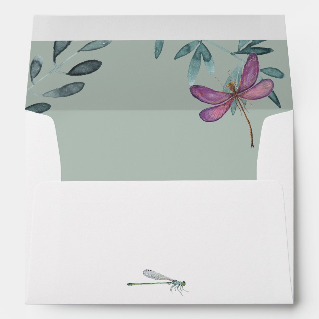 Beautiful Dragonfly and Garden Greenery Wedding Envelope | Zazzle