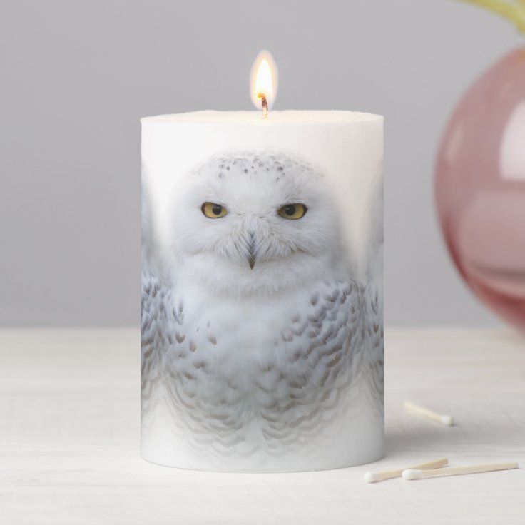 Beautiful, Dreamy and Serene Snowy Owl Pillar Candle | Zazzle
