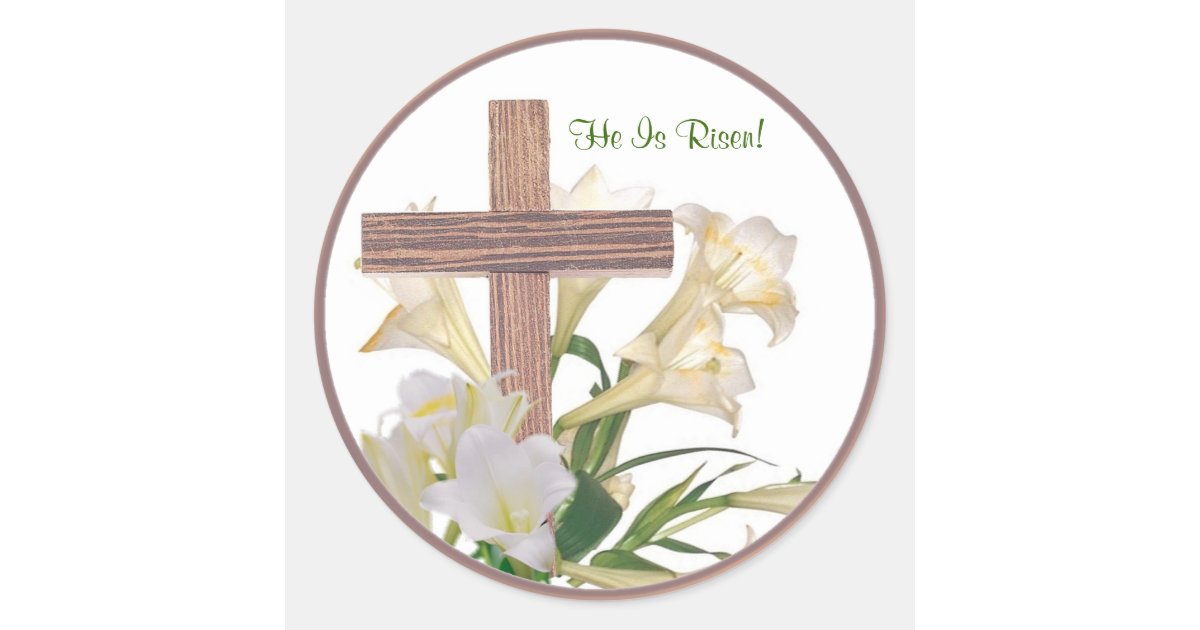 Beautiful! Easter Lilies & Wooden Cross Stickers | Zazzle