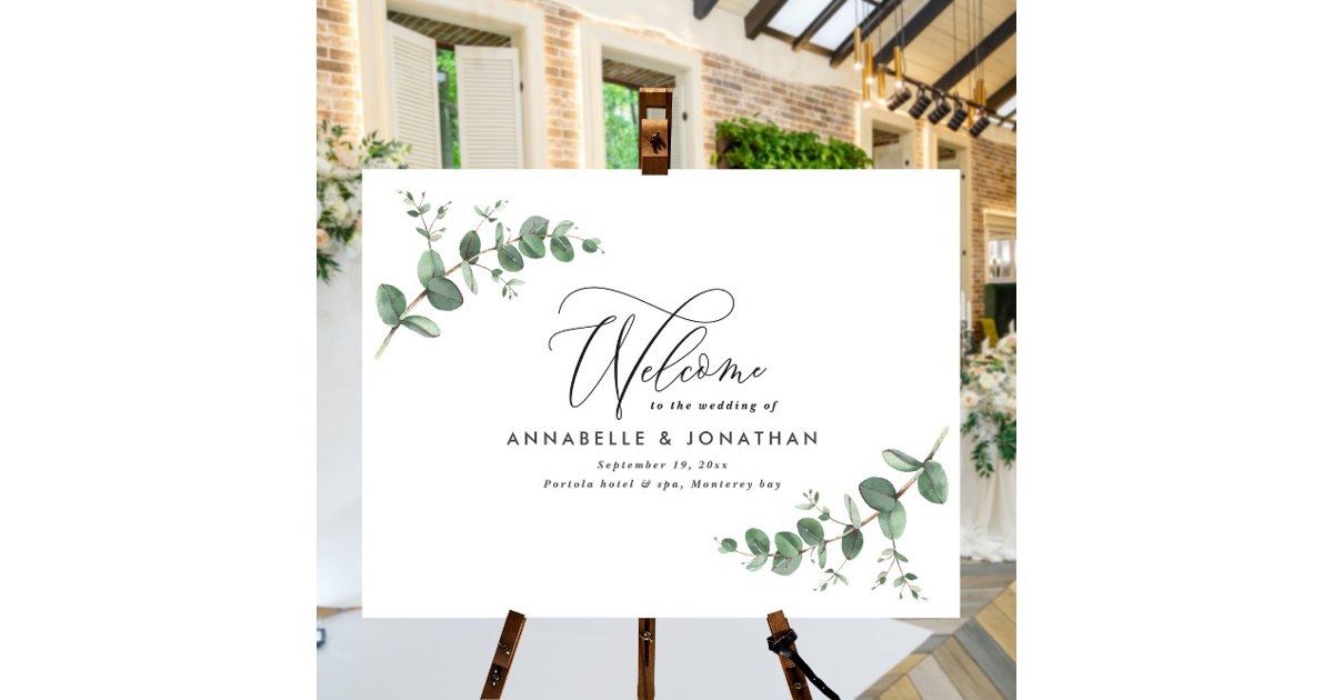 Beautiful elegant eucalyptus welcome decor wedding foam board | Zazzle