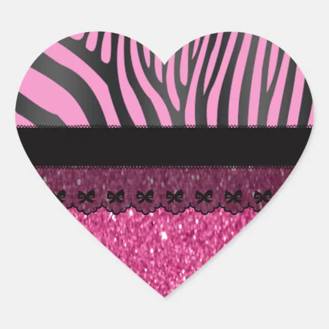 Beautiful elegant girly zebra lace glitter heart sticker | Zazzle