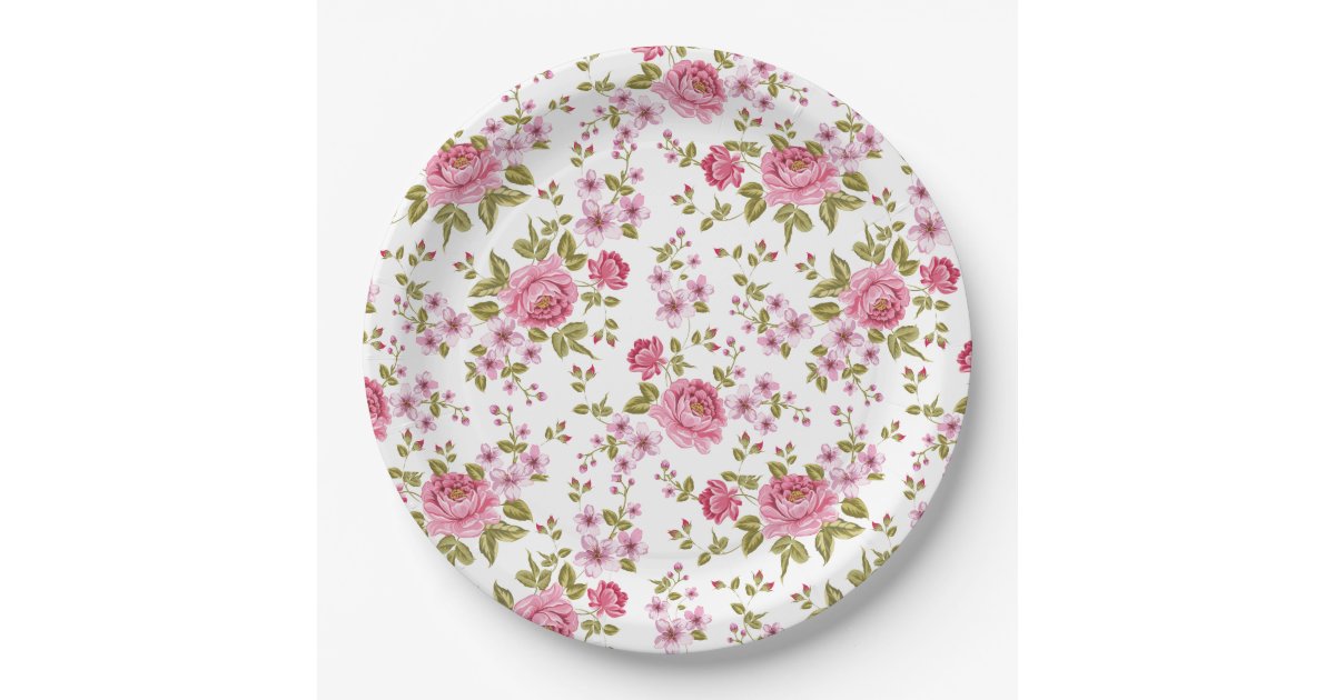 Beautiful elegant vintage floral roses paper plates | Zazzle