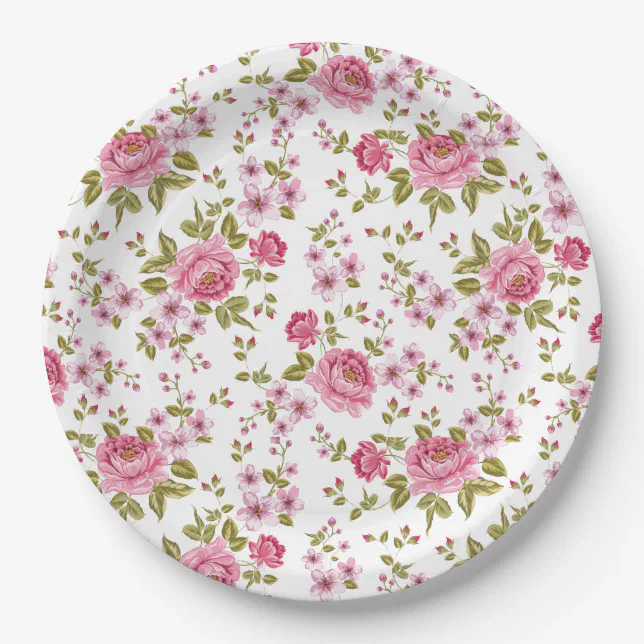 Beautiful elegant vintage floral roses paper plates | Zazzle