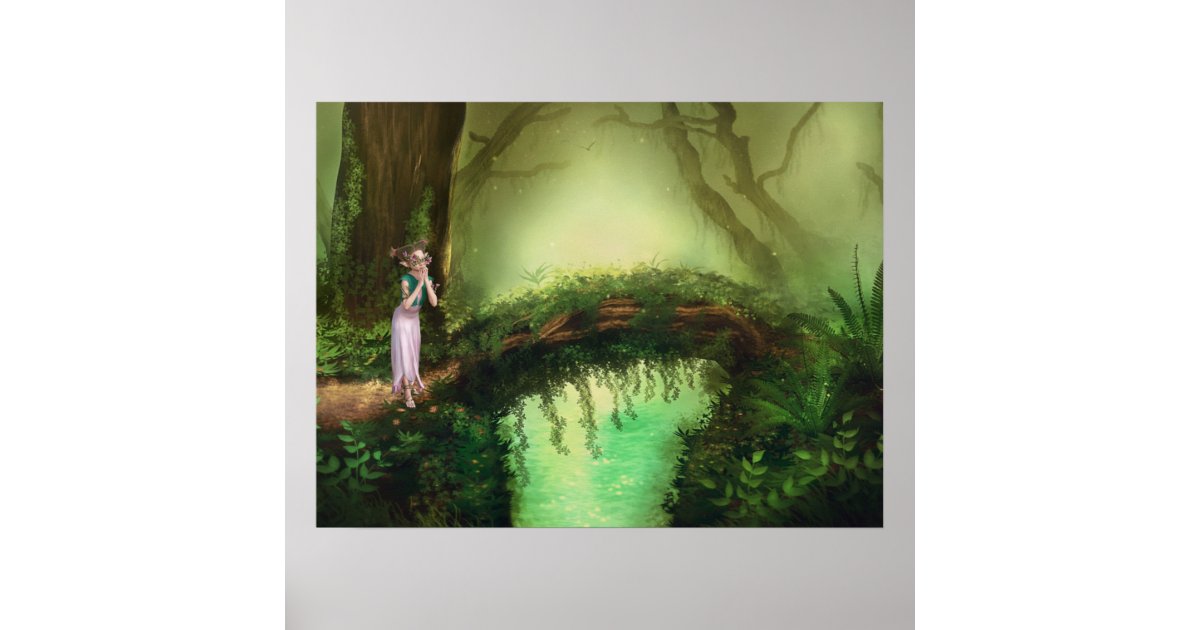 Beautiful Elf Fairy in Fantasy Enchanted Forest Poster | Zazzle