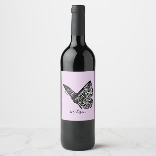 Beautiful embellished butterfly wine label | Zazzle