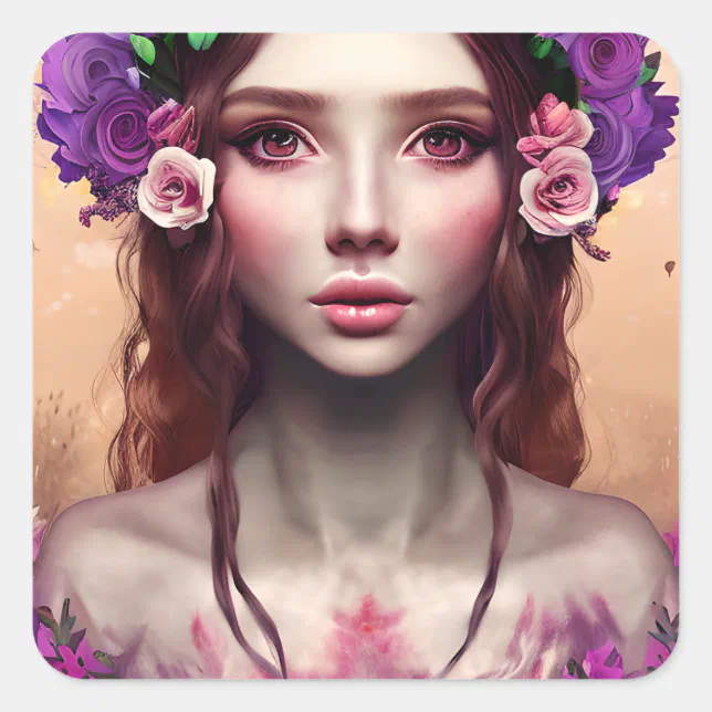 Beautiful Enchantress Fantasy AI Art Square Sticker | Zazzle