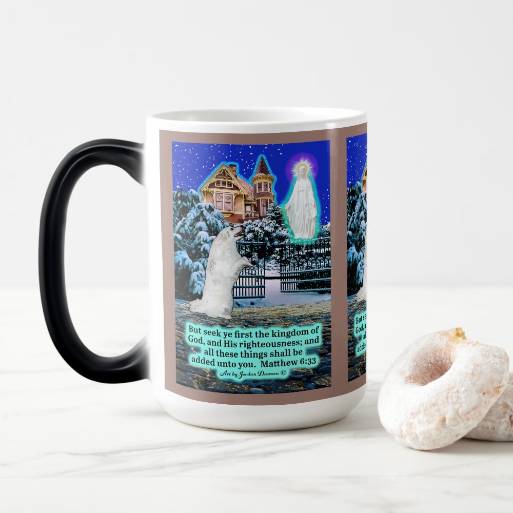 Beautiful Eskie and Angel Scripture Matthew 6:33 Magic Mug