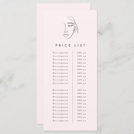 Beautiful Face Price List Menu | Zazzle
