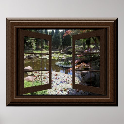 Beautiful Fake Window Scene Lily Pond Poster | Zazzle