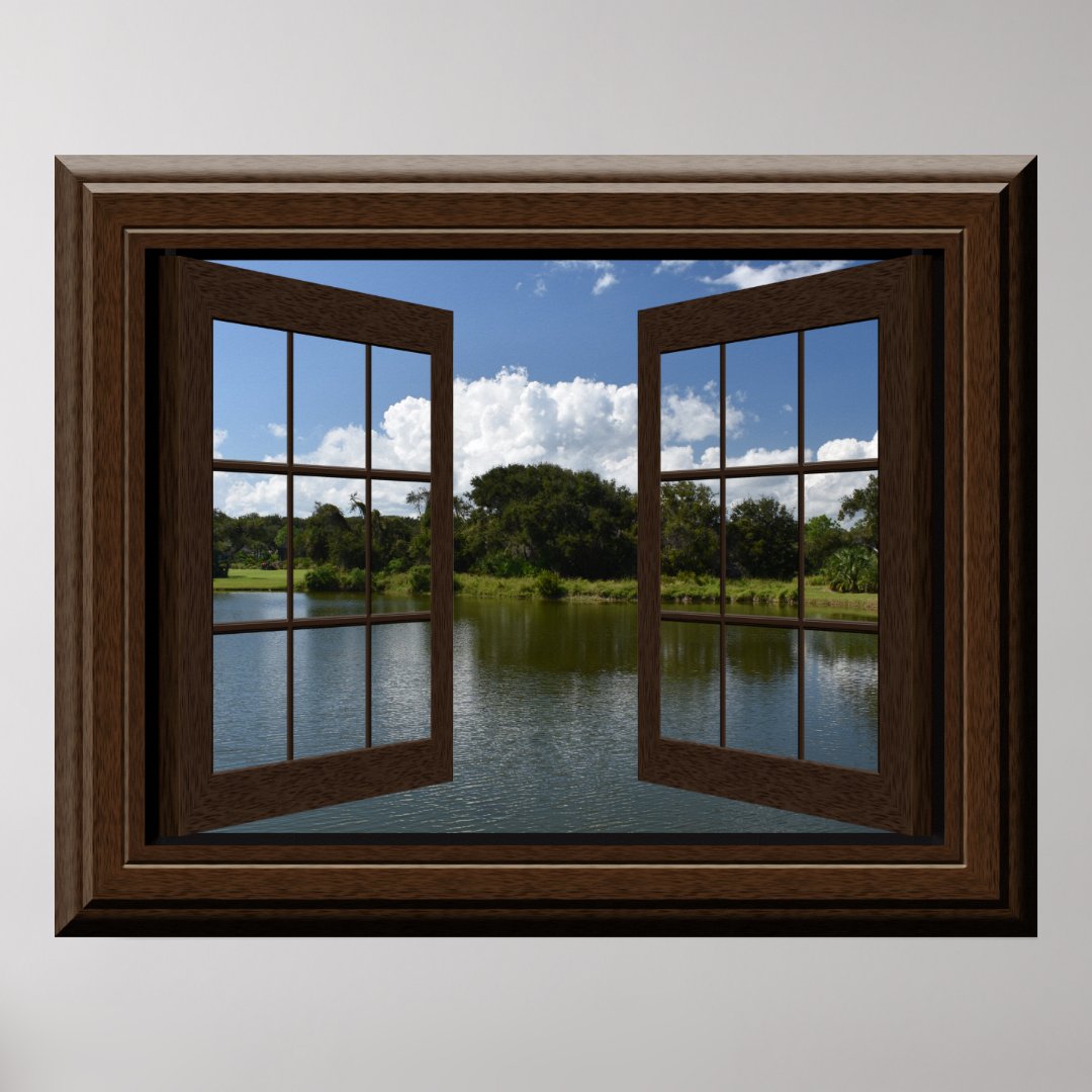 Beautiful Fake Window View Lake Trees Landscape Poster | Zazzle