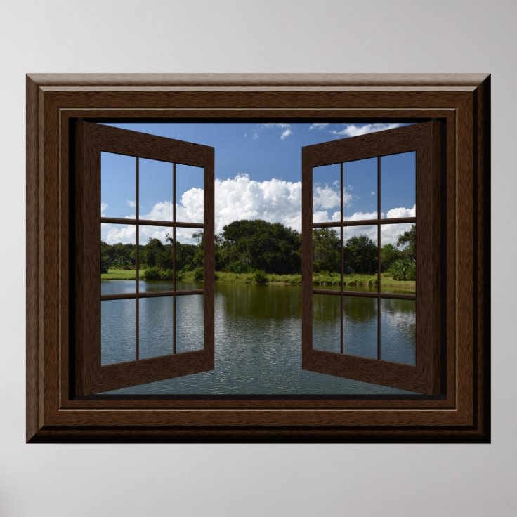 Beautiful Fake Window View Lake Trees Landscape Poster | Zazzle