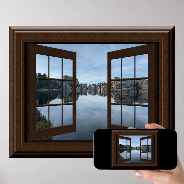 Beautiful Fake Window View Lake Trees Landscape Poster | Zazzle
