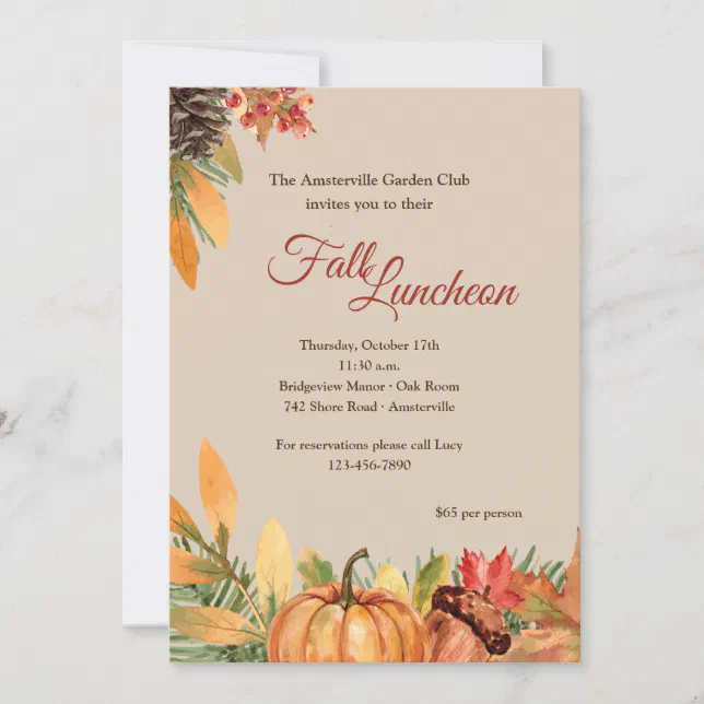 Beautiful Fall Luncheon Invitation | Zazzle