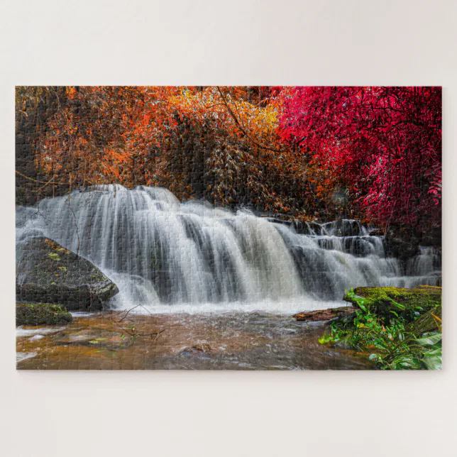 Beautiful Fall Rainforest Waterfall Nature Travel Jigsaw Puzzle | Zazzle