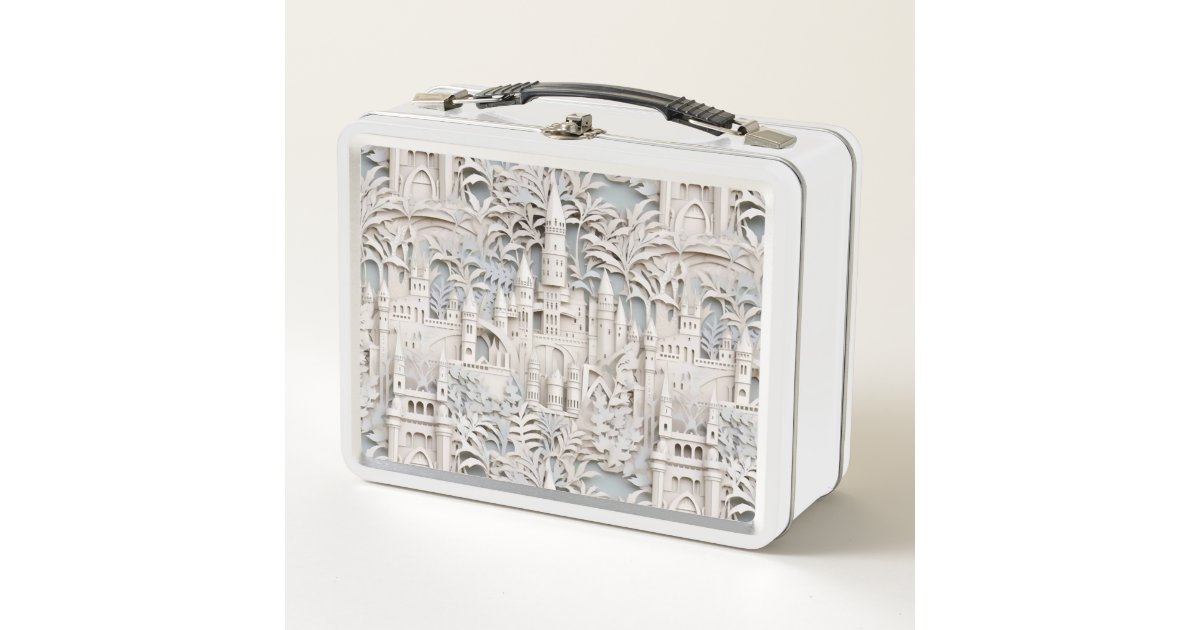 Beautiful Fantasy Castle Unique White Design Metal Lunch Box | Zazzle