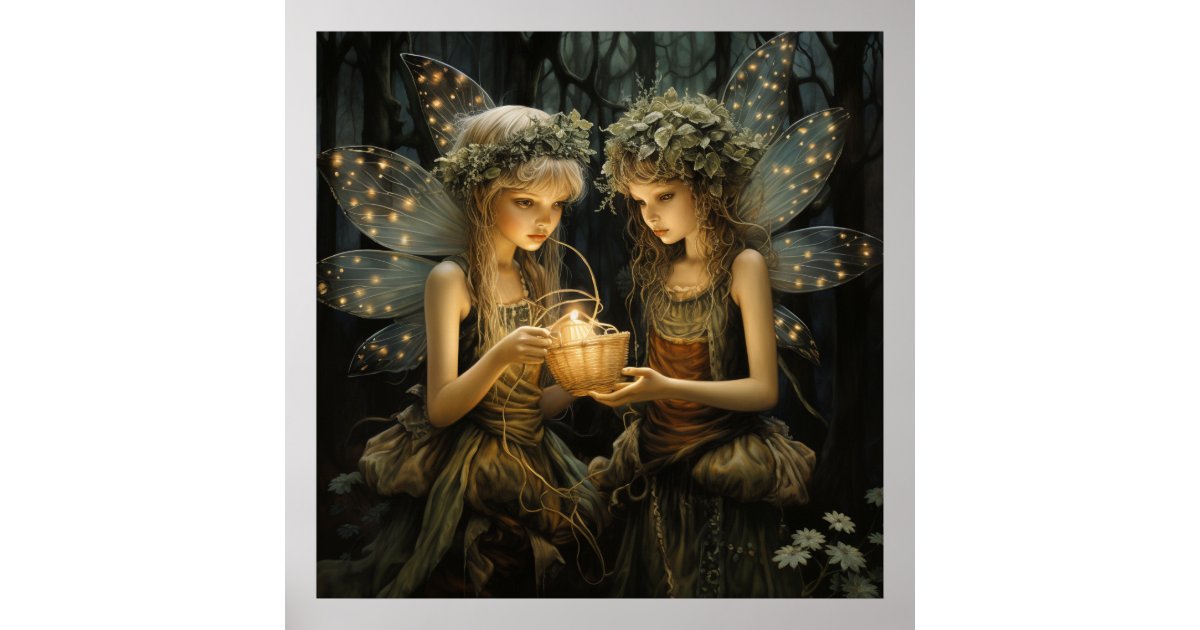 Beautiful Fantasy Fairies Lights Candles Poster | Zazzle