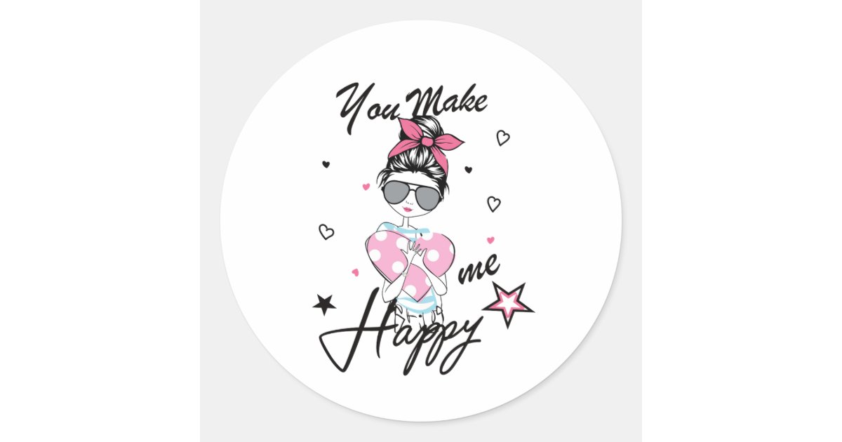 Beautiful Fashion Cartoon Girl Classic Round Sticker Zazzle