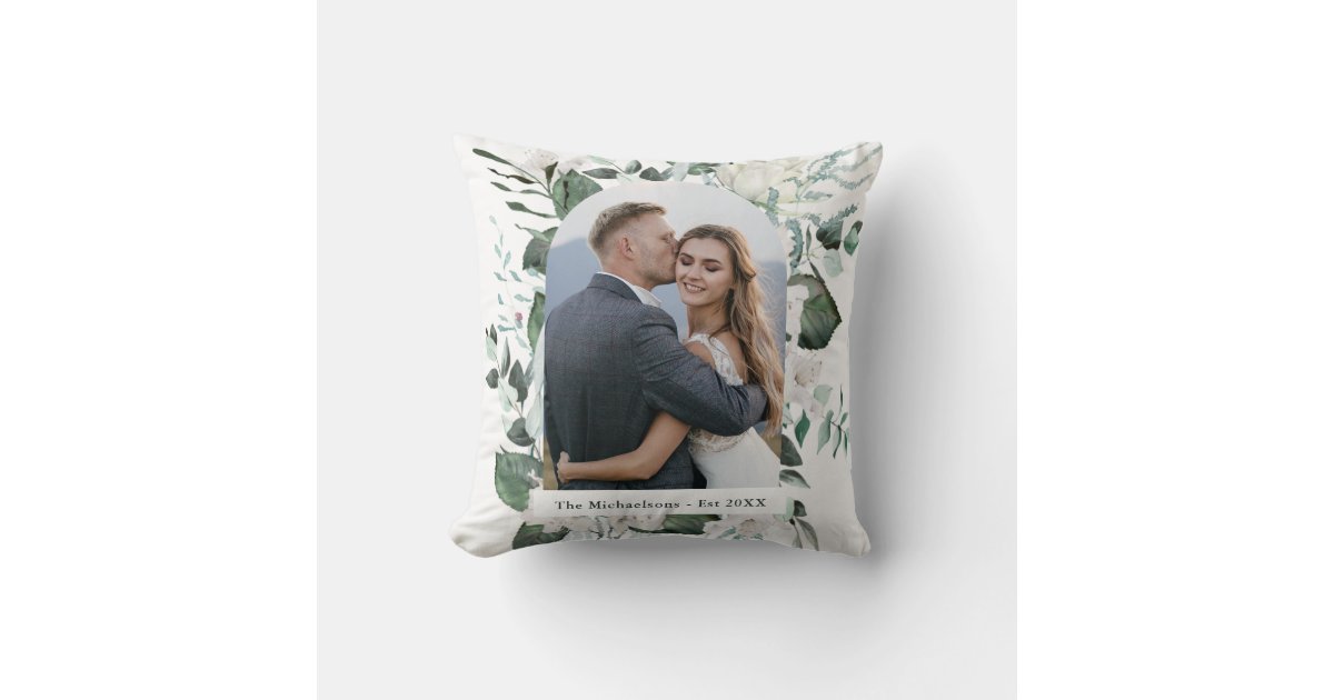Beautiful Floral and Greenery Photo Arch Wedding Throw Pillow | Zazzle