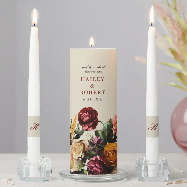Beautiful Floral Autumn Wedding Unity Candle Set | Zazzle